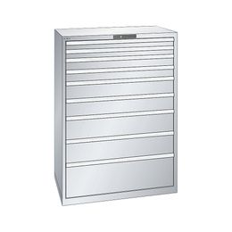 LISTA Schubladenschrank, Stahlblech, HxB 1450 x 1023 mm, 9 Schubladen, Tragkraft 200 kg, lichtgrau