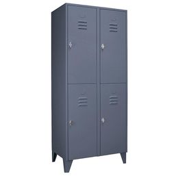 Wolf Doppelstock-Spind Berlin 2, 2 Abteile, blaugrau, Breite 800 mm, flache Dachform