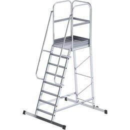 eurokraft pro Alu-Podestleiter, einseitig begehbar, fahrbar, 8 Stufen