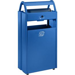 Var Abfallsammler mit Ascher und Regenschutzdach, Volumen 60 l, BxHxT 480 x 960 x 250 mm, blau RAL 5010