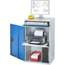 eurokraft pro Computer-Arbeitsstation, Stahlblech, HxB 1060 x 650 mm, ohne Monitorgehäuse, Türfarbe Lichtblau