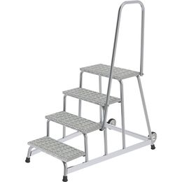 MUNK Montagetritt, mobil, 2 Bockrollen, Handlauf einseitig, 4 Stufen, BxT 800 x 1130 mm