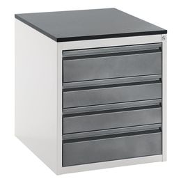 Rau Schubladenschrank mit Teleskopführungen, Höhe 640 mm, Schubladen 2 x 120, 2 x 150 mm, lichtgRau / anthrazit-metallic, Breite 580 mm