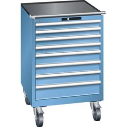 LISTA Schubladenschrank, fahrbar, BxT 717 x 725 mm, 8 Schubladen, lichtblau