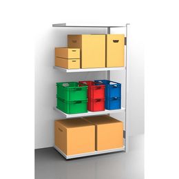 eurokraft pro Fachboden-Steckregal, verzinkt, einseitig, Regalhöhe 2000 mm, Fachbodenbreite 965 mm, Anbauregal, Fachbodentiefe 650 mm
