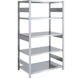 hofe Schwerlast-Steckregal, verzinkt, beidseitig, Regalhöhe 2000 mm, 5 Böden, Grundregal, BxT 1000 x 800 mm