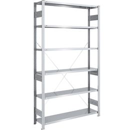 eurokraft pro Schwerlast-Steckregal, verzinkt, Regalhöhe 2500 mm, Grundregal, BxT 1300 x 400 mm