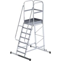 eurokraft pro Alu-Podestleiter, einseitig begehbar, fahrbar, 7 Stufen