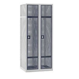 eurokraft pro Lochblechspind, 2 Abteile, lichtgrau / basaltgrau, B 800 mm, Drehriegel