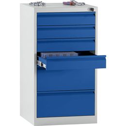 eurokraft basic Schubladenschrank, Stahl, HxBxT 900 x 500 x 500 mm, 6 Schubladen, Schubladen enzianblau