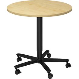 eurokraft pro Bistrotisch, höhenverstellbar, Gestell schwarz, Ahorn-Dekor