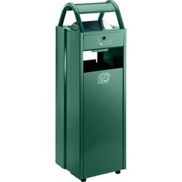 Var Abfallsammler mit Ascher und Regenschutzdach, Volumen 35 l, BxHxT 300 x 960 x 250 mm, grün RAL 6005