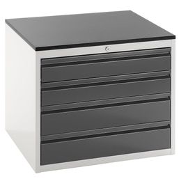 Rau Schubladenschrank mit Teleskopführungen, Höhe 640 mm, Schubladen 2 x 120, 2 x 150 mm, lichtgRau / anthrazit, Breite 770 mm