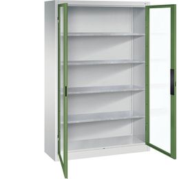 C+P Sichtfenster-Flügeltürschrank, HxBxT 1950 x 1200 x 400 mm, 4 Fachböden, lichtgrau / resedagrün