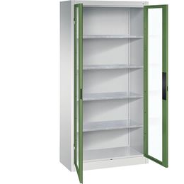 C+P Sichtfenster-Flügeltürschrank, HxBxT 1950 x 930 x 400 mm, 4 Fachböden, lichtgrau / resedagrün