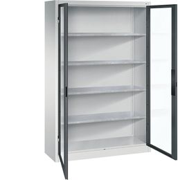 C+P Sichtfenster-Flügeltürschrank, HxBxT 1950 x 1200 x 400 mm, 4 Fachböden, lichtgrau / anthrazitgrau