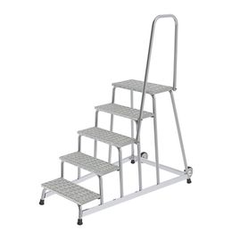 MUNK Montagetritt, mobil, 2 Bockrollen, Handlauf einseitig, 5 Stufen, BxT 840 x 1390 mm