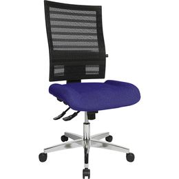 Topstar Operator-Drehstuhl, Gestell Aluminium, Netz-Rückenlehne schwarz, Bezug blau