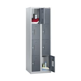 eurokraft basic 4er-Schließfachschrank Amsterdam, 2 Abteile, lichtgrau / basaltgrau, B 800 mm, 8 Fächer, Zylinderschloss