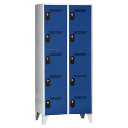 Wolf 5er-Schließfachschrank Köln, 2 Abteile, lichtgrau / enzianblau, 800 mm