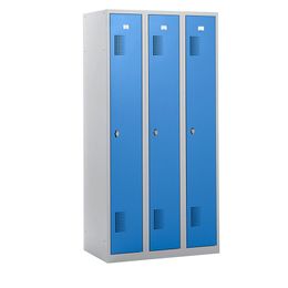 eurokraft basic Spind Amsterdam, 3 Abteile, lichtgrau / lichtblau, Breite 900 mm, Drehriegel