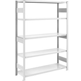 hofe Schwerlast-Steckregal, grau, beidseitig, Regalhöhe 2000 mm, 5 Böden, Grundregal, BxT 1300 x 500 mm