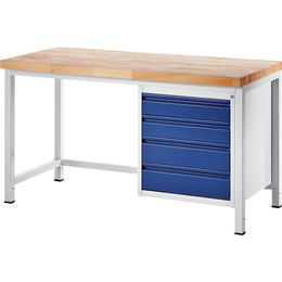 Rau Werkbank, Gestellbauweise, 4 Schubladen Größe L, Tiefe 700 mm, Breite 1500 mm
