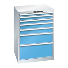 LISTA Schubladenschrank, 7 Schubladen, BxTxH 717 x 725 x 1000 mm, lichtgrau / lichtblau