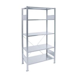 eurokraft pro Steckregal, einreihig, Fachboden-BxT 1000 x 600 mm, verzinkt, Höhe 2000 mm, Anbauregal