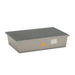 CEMO GFK-Boden-Auffangwanne, 2 x 200-l-Fass, mit Zulassung, mit Stahlgitterrost