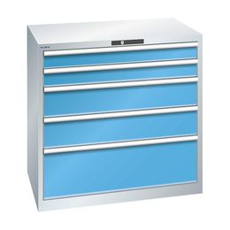 LISTA Schubladenschrank, 5 Schubladen, BxTxH 1023 x 725 x 1000 mm, lichtgrau / lichtblau