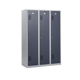 eurokraft basic Spind Amsterdam, 3 Abteile, lichtgrau / basaltgrau, Breite 1200 mm, Zylinderschloss