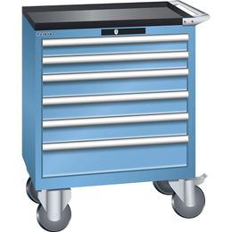 LISTA Schubladenschrank, fahrbar, BxTxH 717 x 572 x 962 mm, Schubladen 2 x 75 / 3 x 100 / 1 x 150 mm, lichtblau