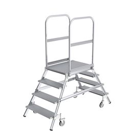 MUNK Podestleiter mit zweiseitigem Aufstieg, Plattform und Stufen aus Leichtmetall, 2 x 4 Stufen inkl. Plattform