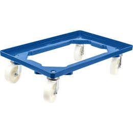 eurokraft basic Profi-Fahrgestell, 600 x 400 mm, 4 Lenkrollen aus Polypropylen, blau, ab 20 Stk