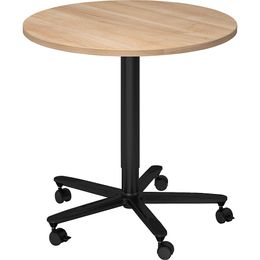 eurokraft pro Bistrotisch, höhenverstellbar, Gestell schwarz, Nussbaum-Dekor