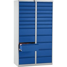 eurokraft basic Schubladenschrank, Stahl, HxBxT 1800 x 1000 x 500 mm, 24 Schubladen, Schubladen enzianblau