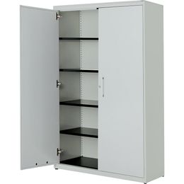 Mauser Flügeltürenschrank, HxB 1956 x 1200 mm, Stahlplatte, 4 Fachböden, lichtgrau / lichtgrau / lichtgrau