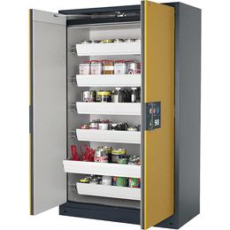 ASECOS Feuerbeständiger Gefahrstoffschrank Typ 90, halbautomatisch, mit 6 Schubladen, Türfarbe Gelb