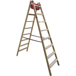 Euroline Holz-Stehleiter mit Komfort-Stufen, beidseitig begehbar, 2 x 8 Stufen