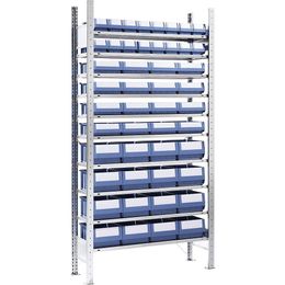 eurokraft pro Steckregal mit Regalkästen, Höhe 2000 mm, 48 Kästen, 10 Fachböden, Tiefe 336 mm, Grundregal