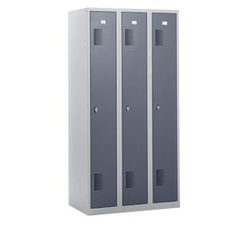 eurokraft basic Spind Amsterdam, 3 Abteile, lichtgrau / basaltgrau, Breite 900 mm, Drehriegel