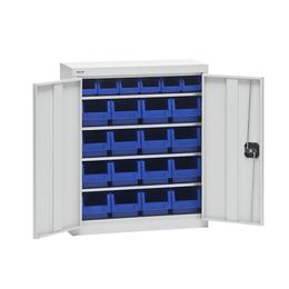 eurokraft pro Materialschrank mit Lagerkästen, Höhe 780 mm, 4 Fachböden, lichtgrau