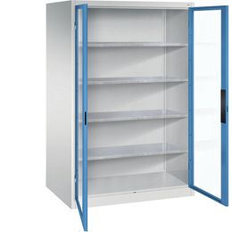 C+P Sichtfenster-Flügeltürschrank, HxBxT 1950 x 1200 x 800 mm, 4 Fachböden, lichtgrau / lichtblau