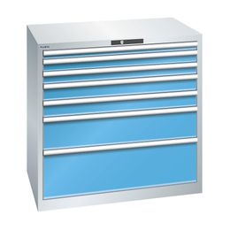 LISTA Schubladenschrank, 7 Schubladen, BxTxH 1023 x 725 x 1000 mm, lichtgrau / lichtblau