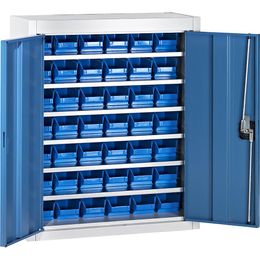 Mauser Magazinschrank mit Sichtlagerk&auml;sten, HxBxT 820 x 680 x 280 mm, zweifarbig, Korpus grau, T&uuml;ren blau, 42 K&auml;sten, ab 3 Stk