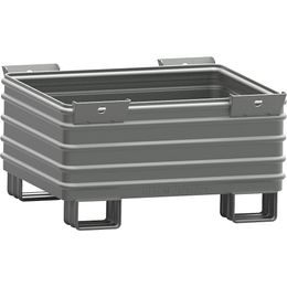 Heson Schwerlast-Stapelbehälter, BxL 1000 x 1200 mm, mit U-förmigen Füßen, grau lackiert, ab 10 Stk