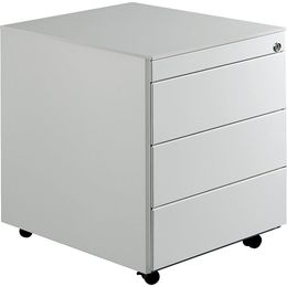 Mauser Schubladencontainer mit Rollen, HxT 570 x 600 mm, Stahlplatte, 3 Schubladen, lichtgrau