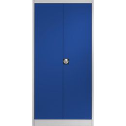 Mauser Stahlschrank mit Fl&uuml;gelt&uuml;ren, 4 Fachb&ouml;den, T 420 mm, lichtgrau / ultramarin, ab 2 Stk