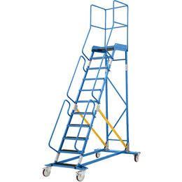 eurokraft pro Mobile Podestleiter, Riefengummi-Stufeneinlage, 11 Stufen